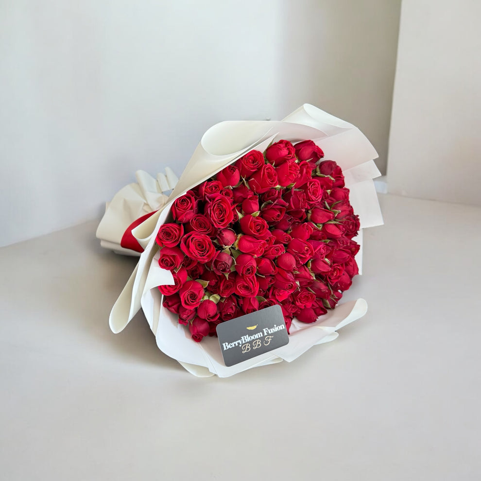 50 Red Spray Roses Bouquet – Same Day Flower Delivery – BerryBloom Fusion